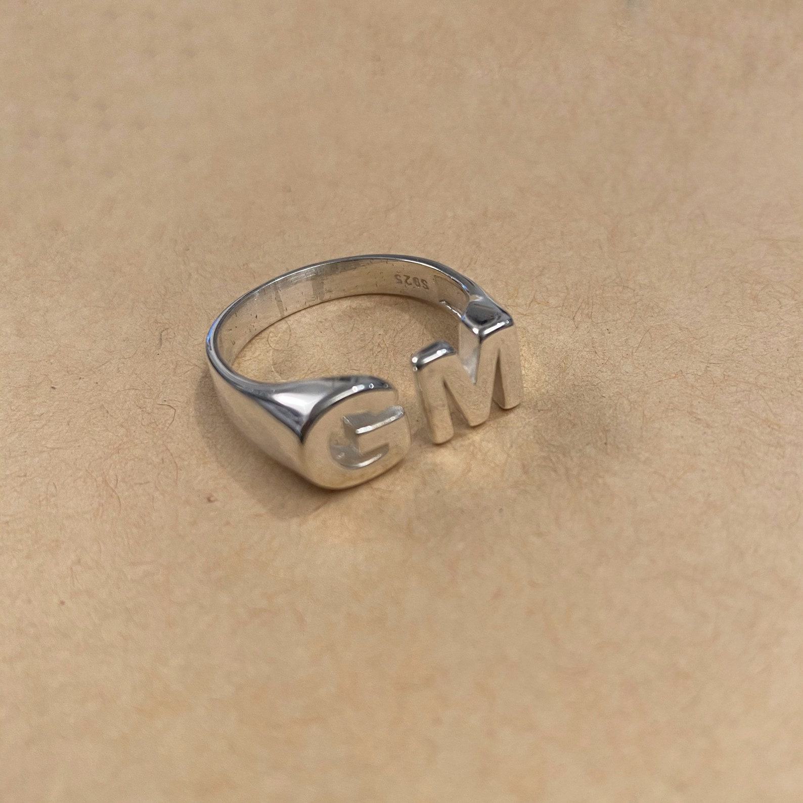 Block Letter Initial Ring Sterling Silver 925 2 Letters - Etsy