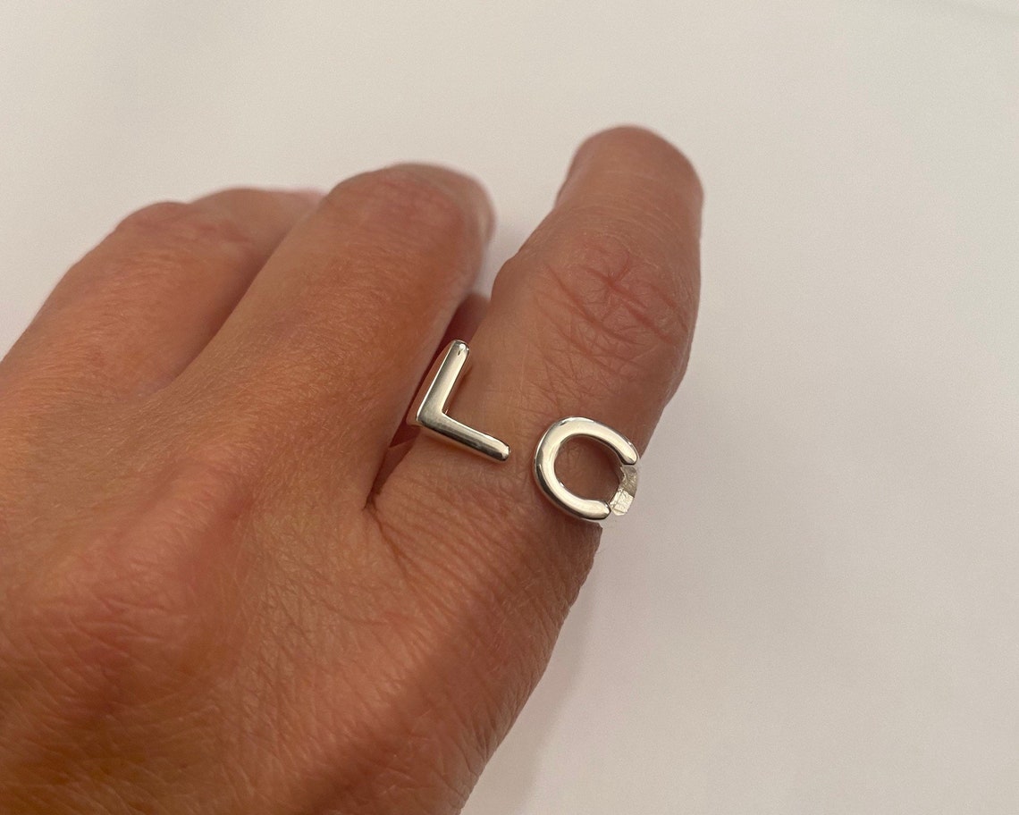 Block Letter Initial Ring Sterling Silver 925 2 Letters - Etsy