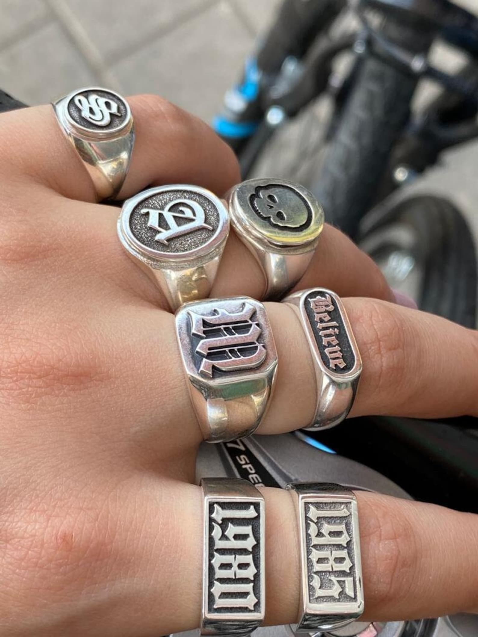 Signet Rings, Gothic Date Ring, Stackable Year Ring, Personalized Ring ...