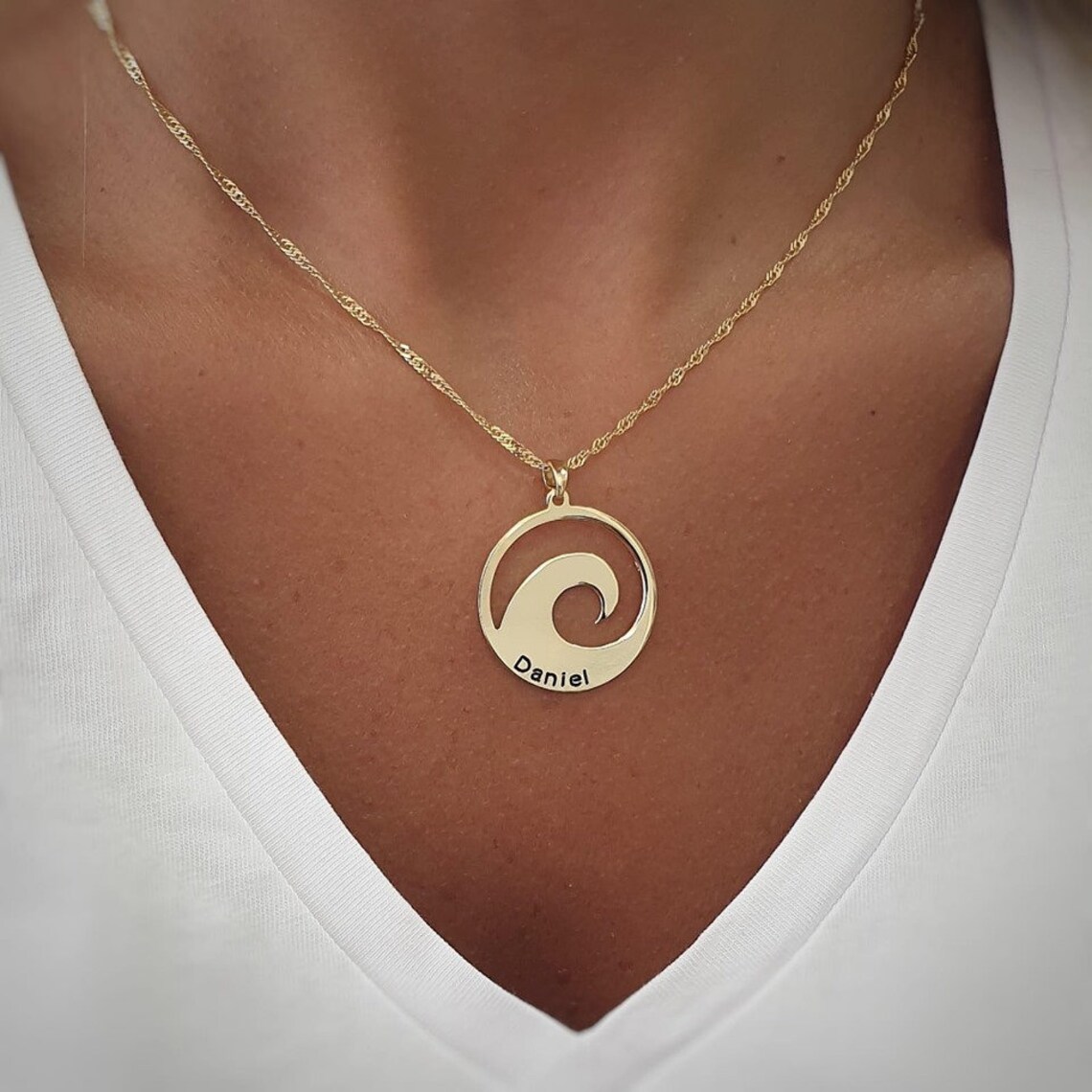 Wave Necklaces Ocean Wave Gold Engraved Pendant Beach Wave | Etsy
