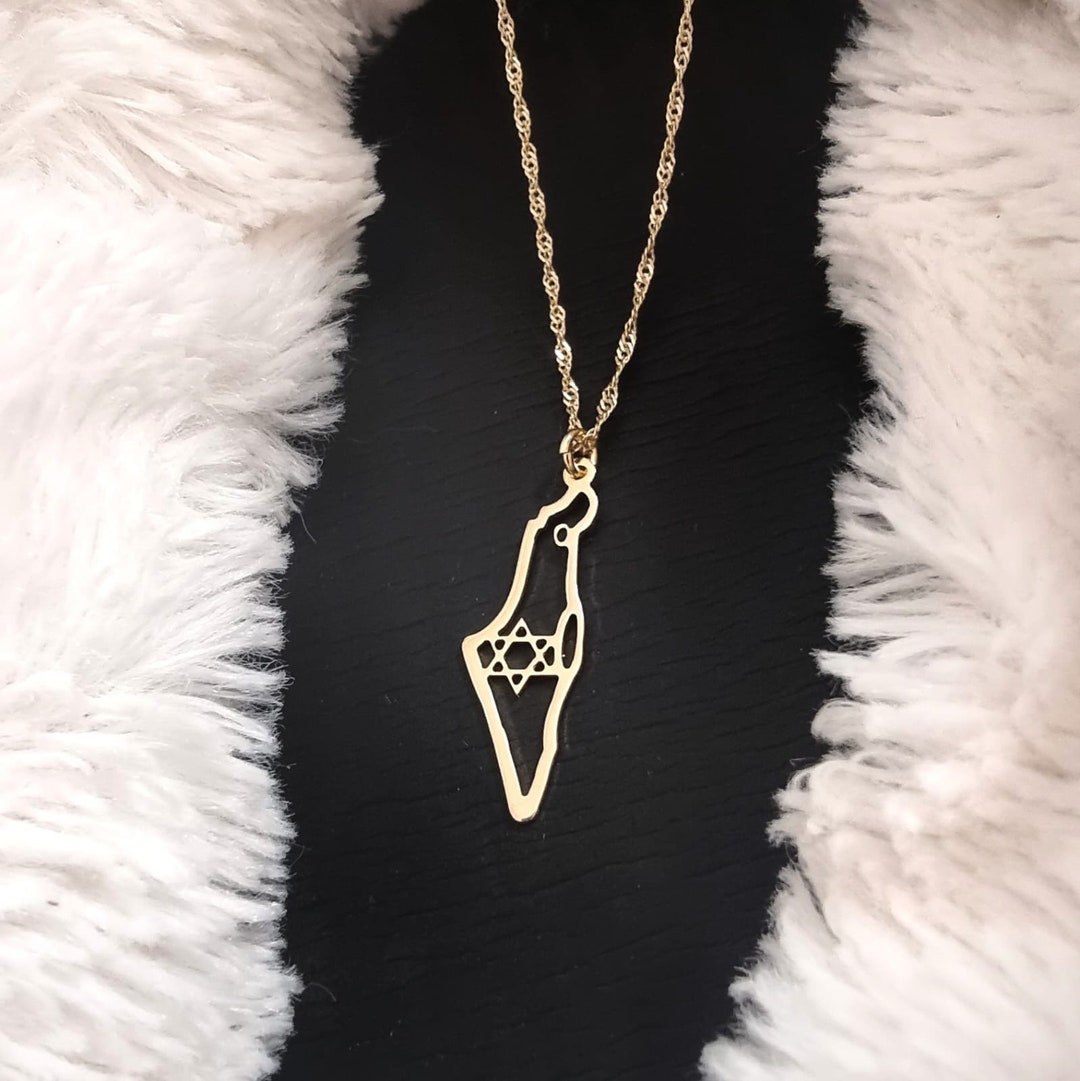 Gold Israel Necklace, Israel Charm, Map of Israel Necklace, Star of ...