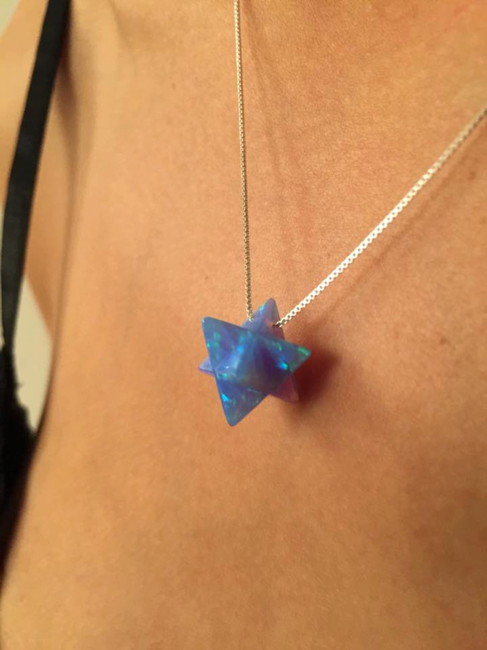 Merkaba Necklace Opal Merkaba Necklace Blue Opal Pendant | Etsy