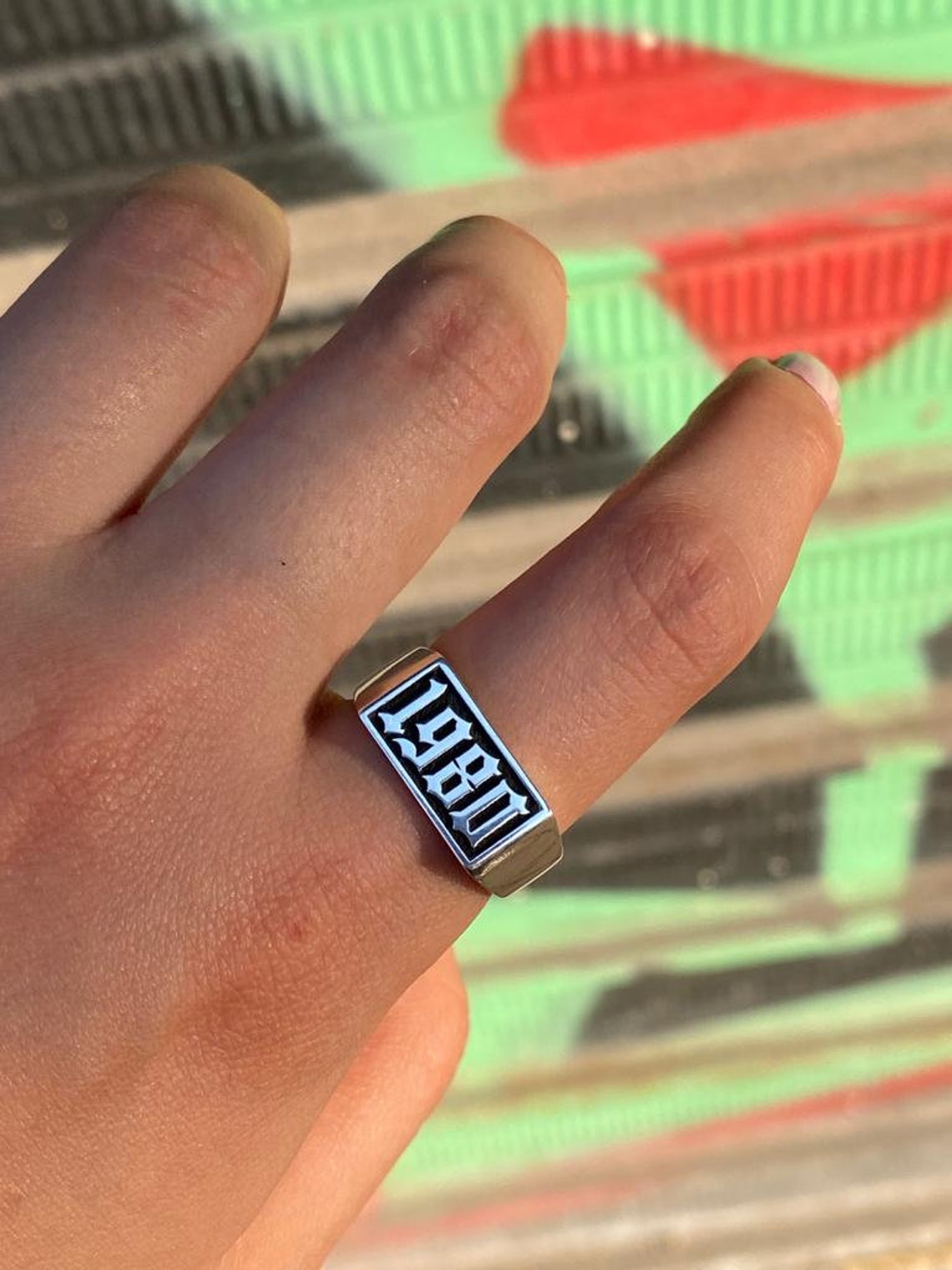 Signet Rings Gothic Date Ring Stackable Year Ring - Etsy