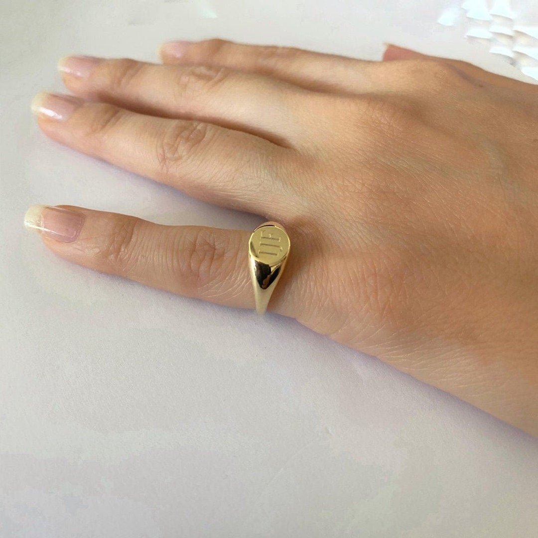 Engraved Initial Pinky Ring, Gold Plated Sterling Silver Signet Ring - Etsy