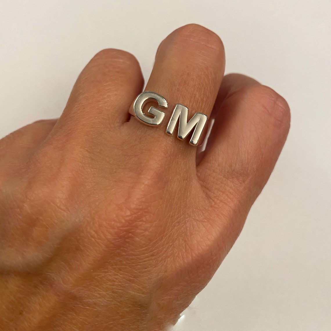 Block Letter Initial Ring Sterling Silver 925 2 Letters - Etsy