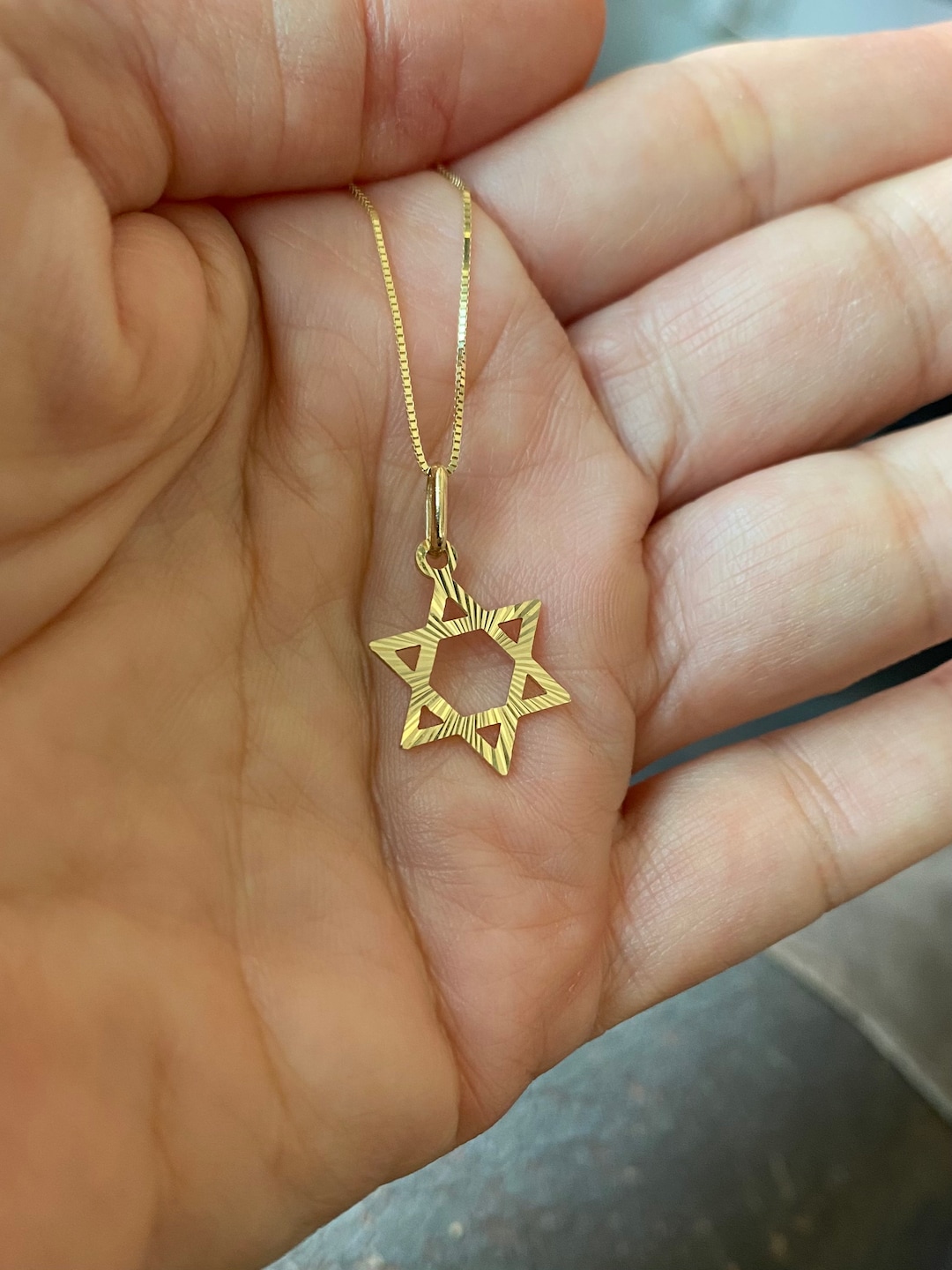 Gold David Star Pendant ,14k Solid Gold Magen David Charm, Jewish Star ...