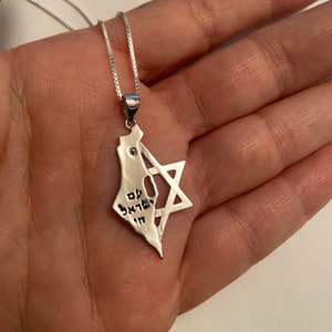 Am Israel Chai Necklace, Israel Map, Star of David Pendant, Sterling ...