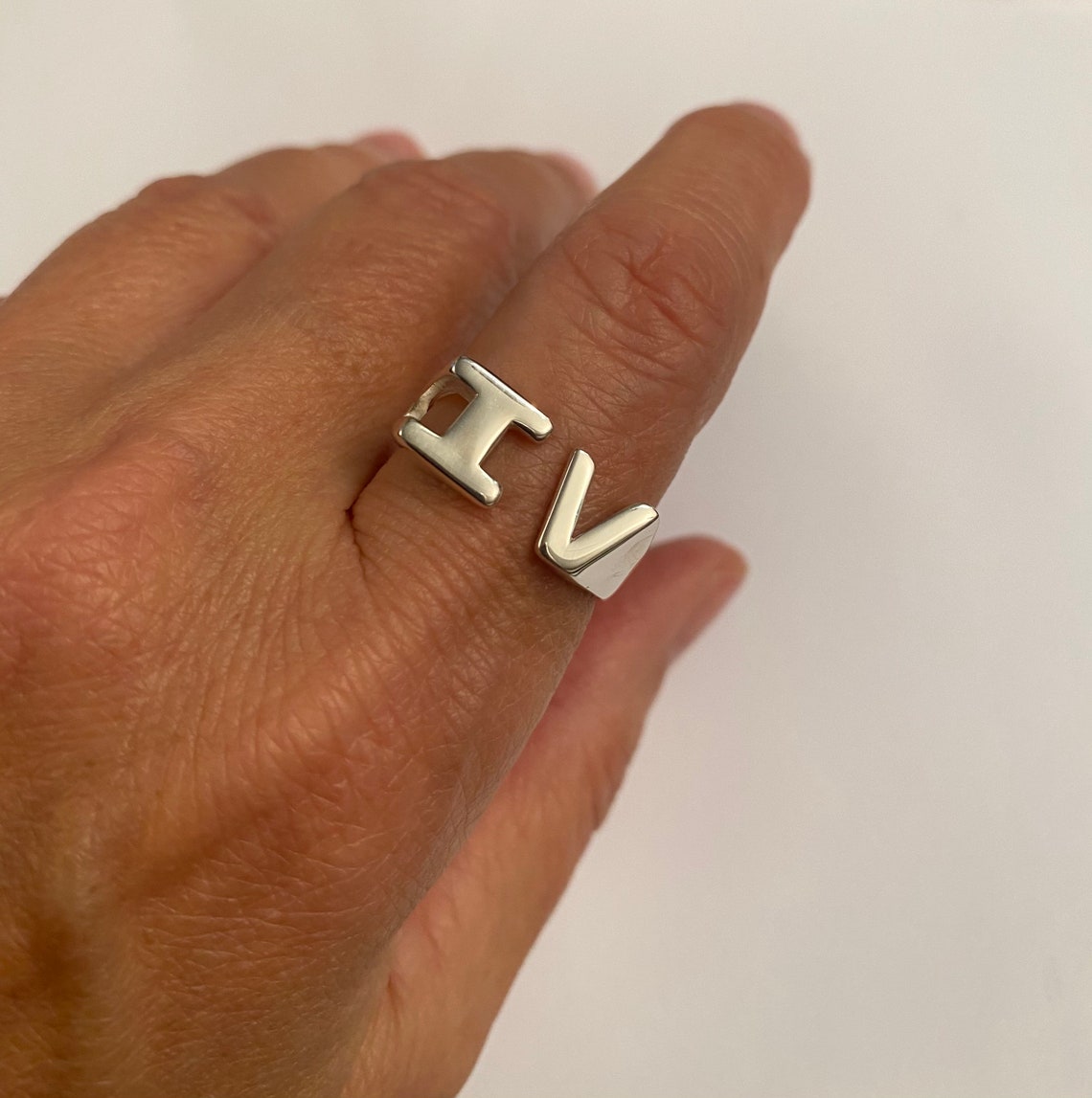 Block Letter Initial Ring Sterling Silver 925 2 Letters - Etsy