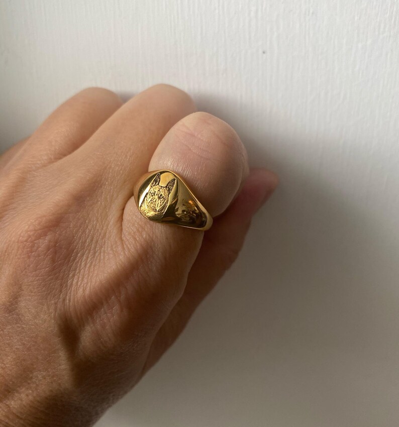Dog Picture Ring Signet Custom Pet Portrait Ring Gift for - Etsy