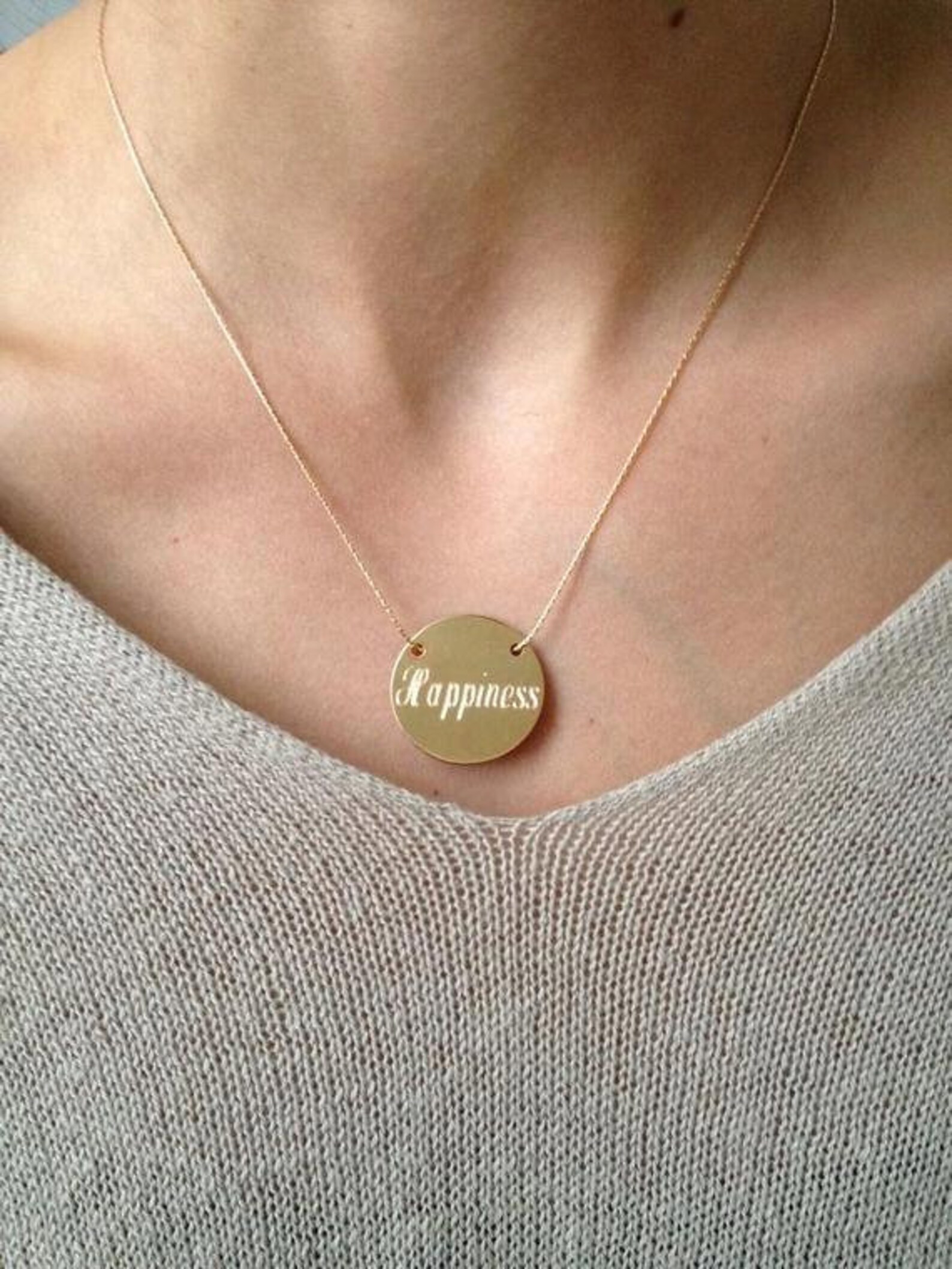 Gold Disc Necklace Engraved Disc Necklace Gold 14k Name Tag | Etsy