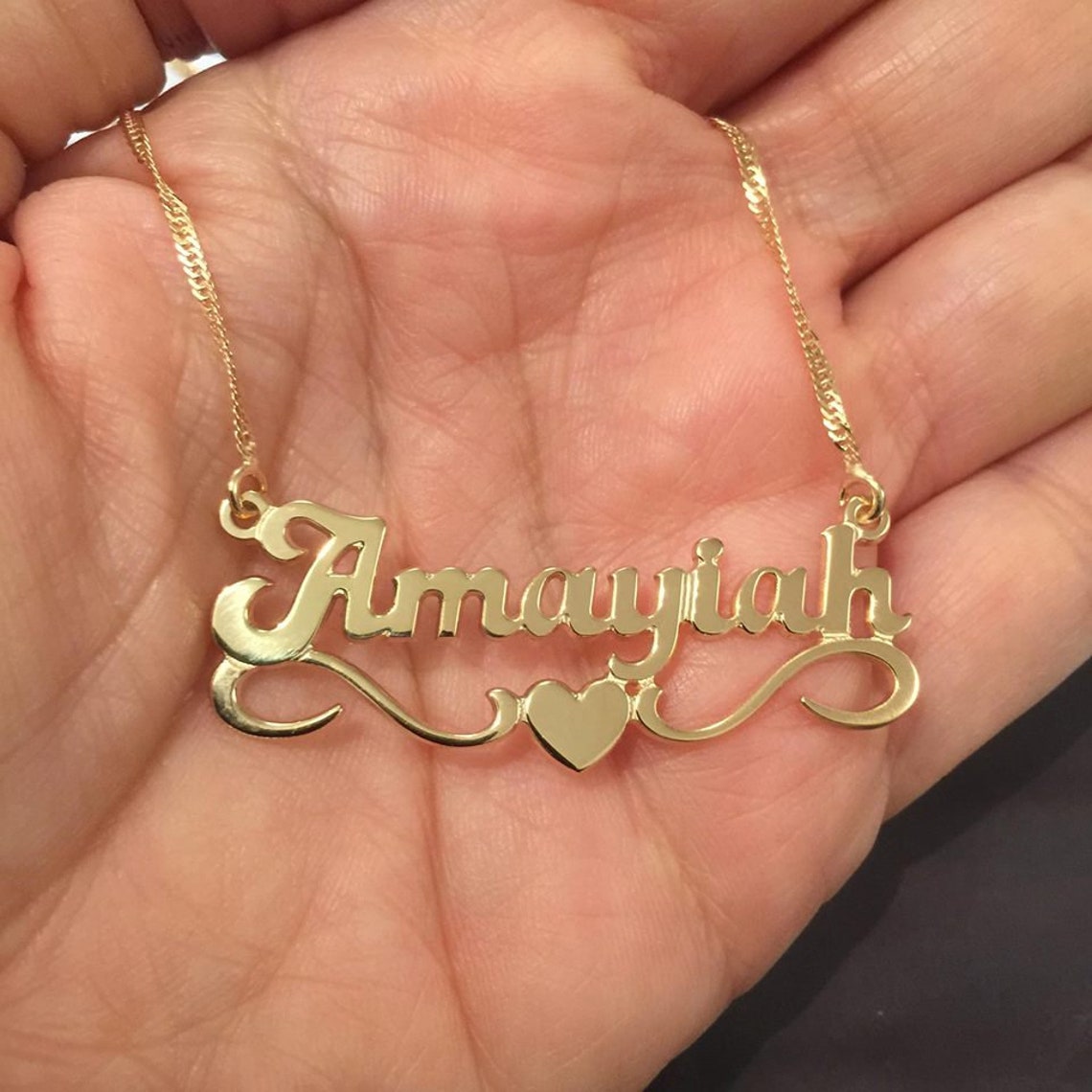 Personalized Name Necklace, 18k Gold Plated, Custom Nameplate, Heart ...