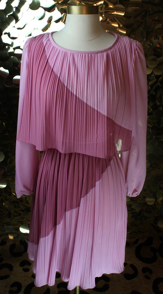 AMUSING 70s 80s Vintage Pink Mauve Color Blocked Long… - Gem