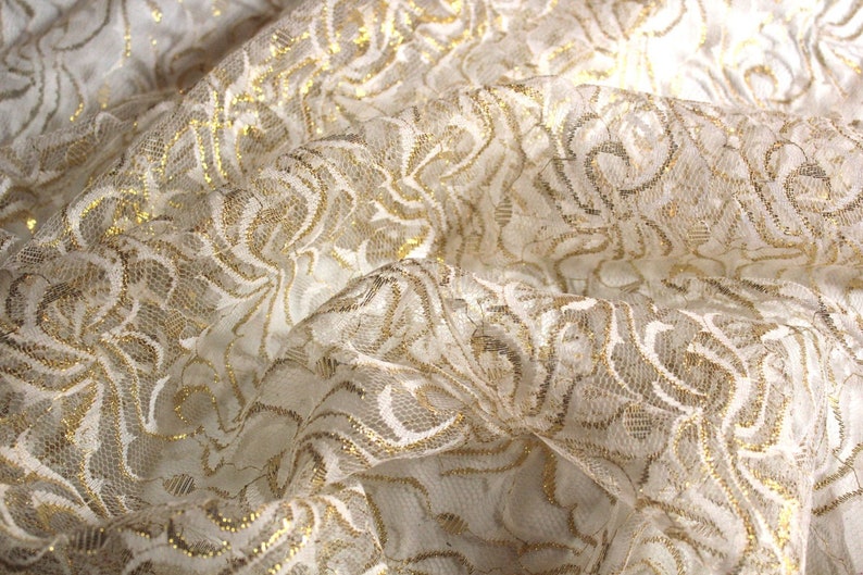 Gold Threads Intertwined With White Lace/ 48 Wide/ Poly/ - Etsy