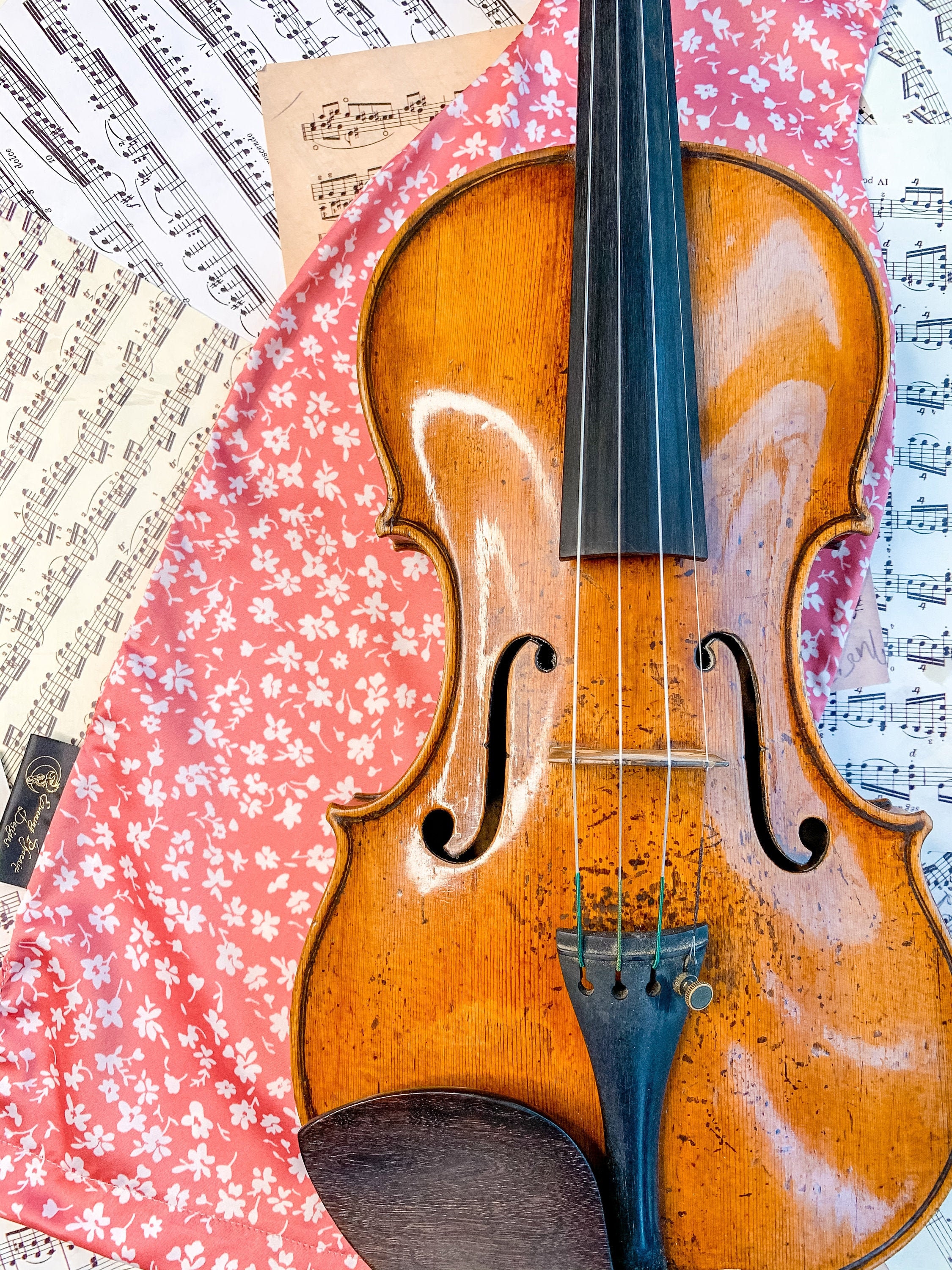 Pink Violin Bag with Cream Flowers Satin Bag Silky | Etsy