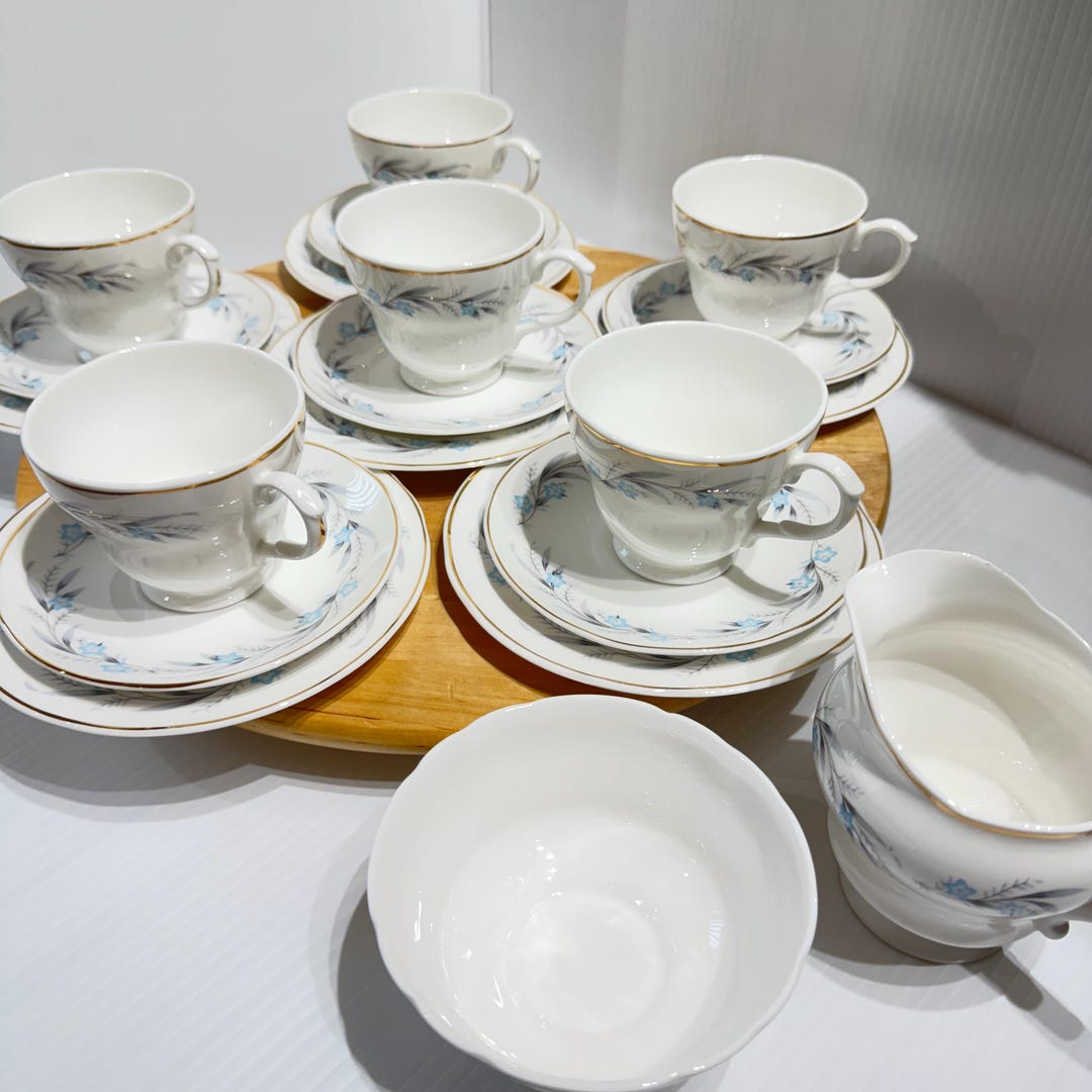 Vintage Mayfair Pottery Tea Set: Blue Floral Bone China With Gold - Etsy UK