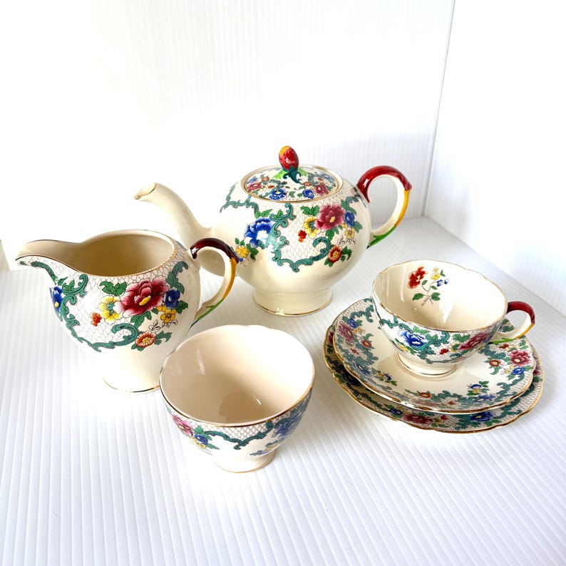 Vintage Royal Cauldon Victoria Tea Set: English Floral China, Gold Trim ...