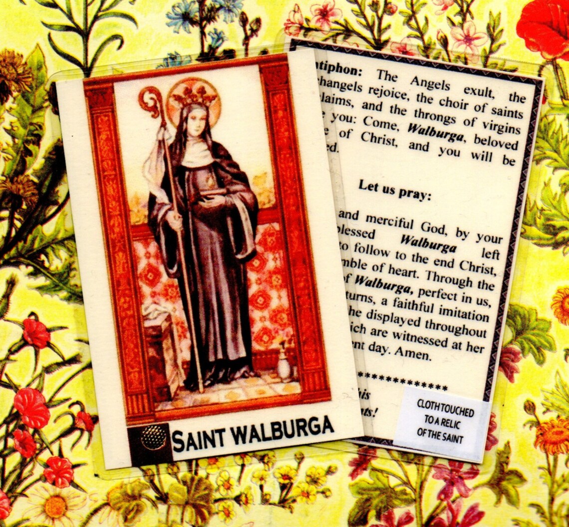 St WALBURGA ENGLISH MISSIONARY Laminated New Relic Holy Card. Famous ...