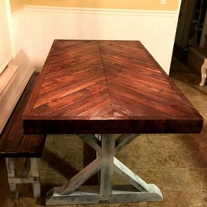 Rustic Chevron Top Table, Trestle Base Table, Dining Table (new England ...