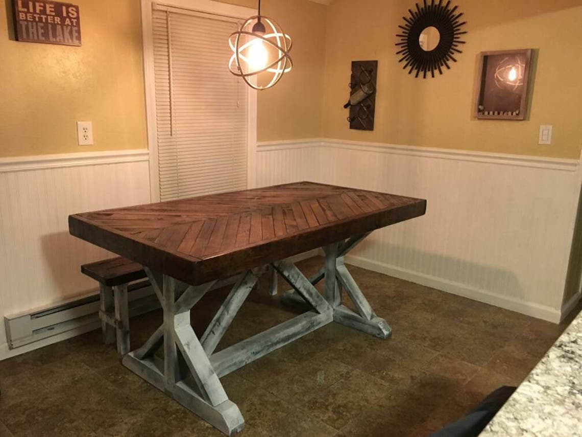 Rustic Chevron Top Table Trestle Base Table Dining Table | Etsy