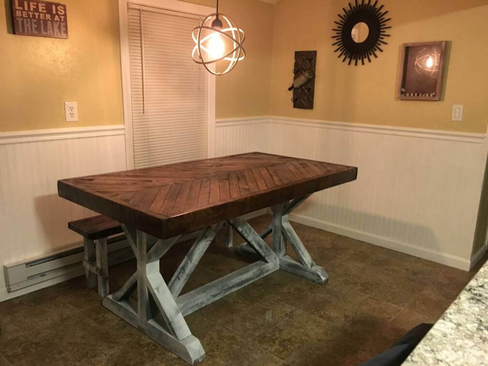 Rustic Chevron Top Table Trestle Base Table Dining Table | Etsy
