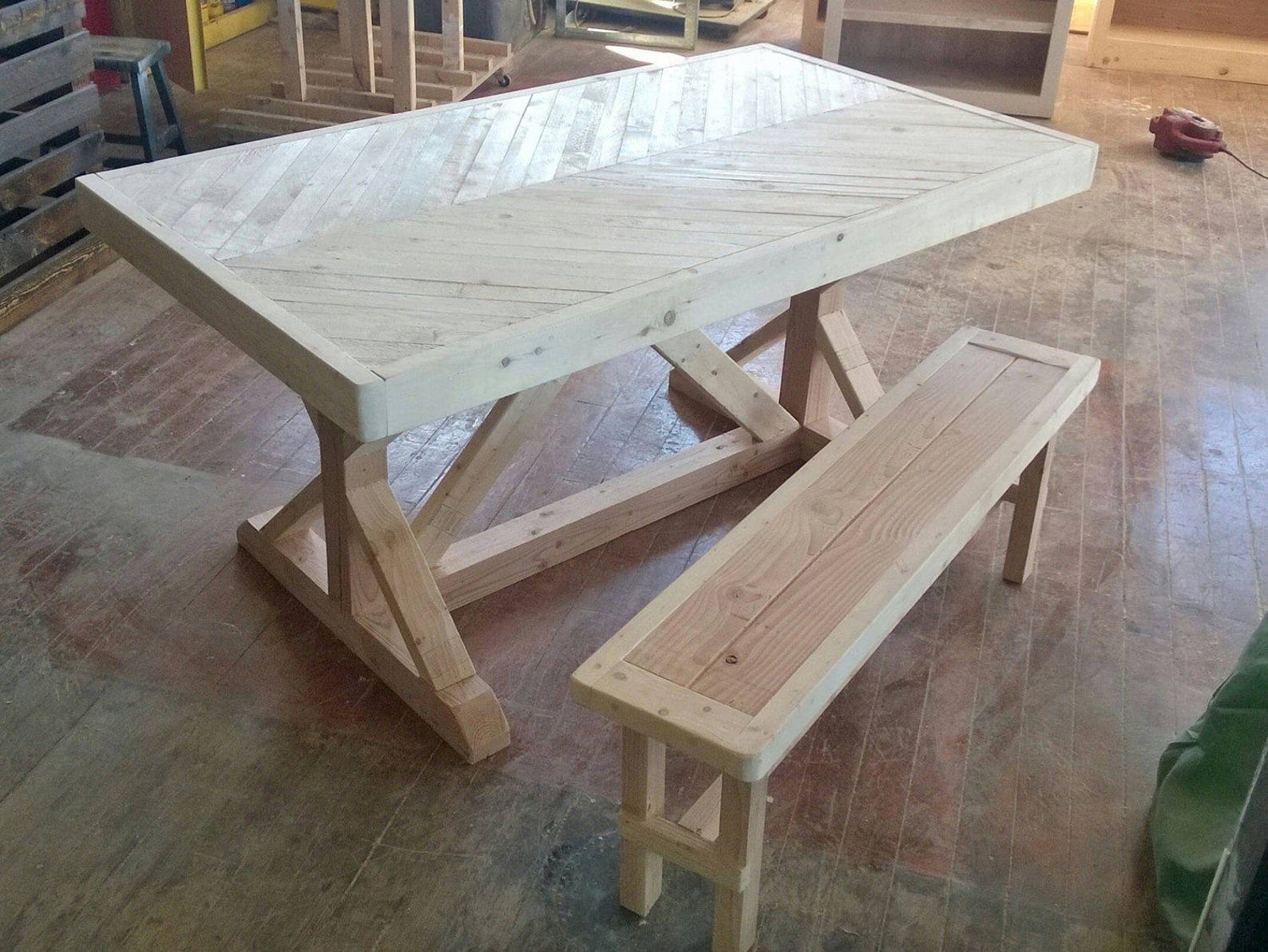 Rustic Chevron Top Table Trestle Base Table Dining Table | Etsy