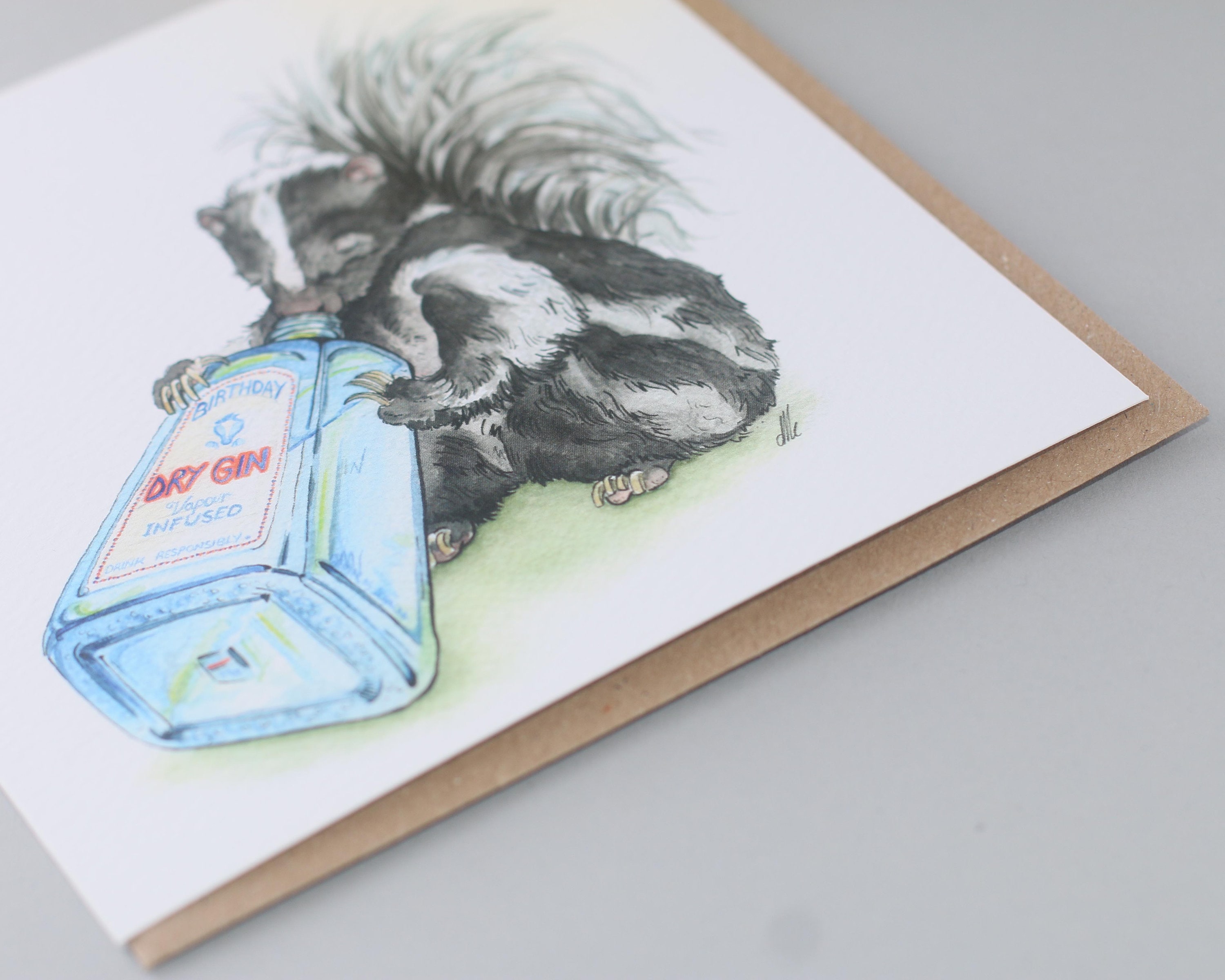 Drunk as a Skunk: Hand Drawn Card // Gin // Bombay // Party Animals ...