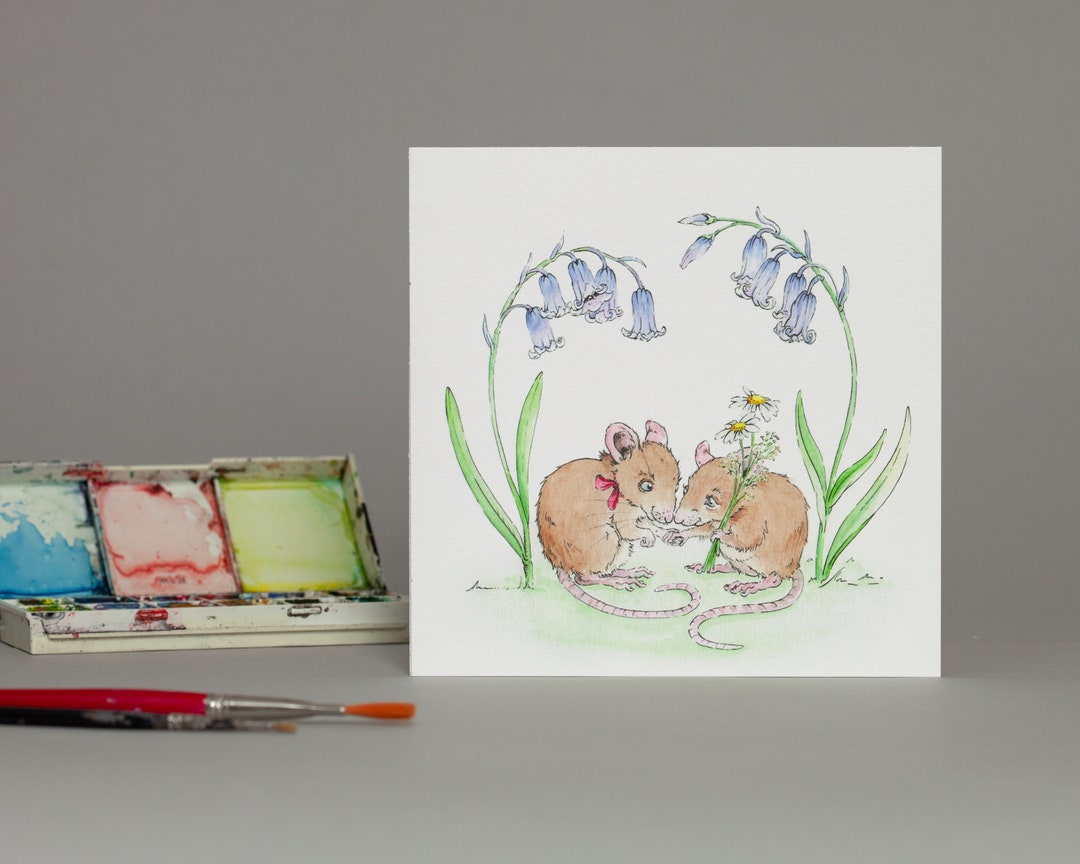 Cute Mice Romantic Greetings Card /mice Bluebells / Wedding ...
