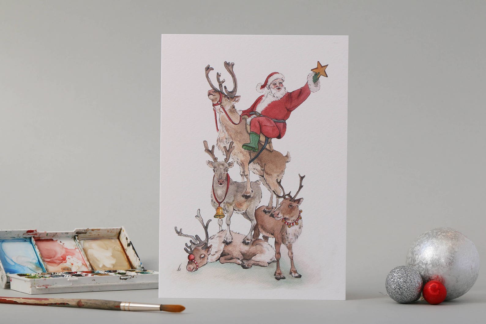 Santa Stack: Hand Drawn Christmas Card - Etsy