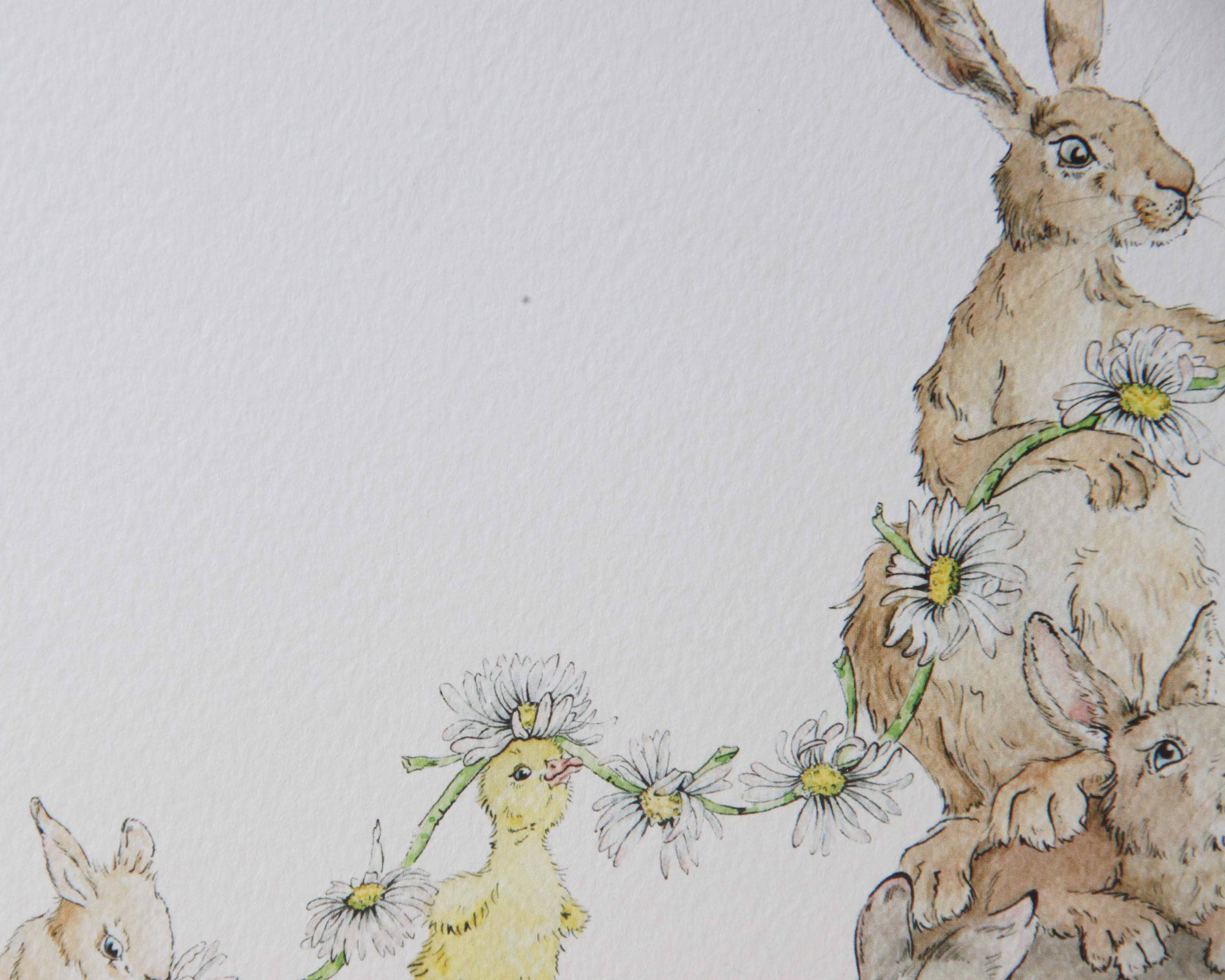 Hand Illustrated Easter Card: Spring Bunnies & Duckling Daisy Chain - Etsy