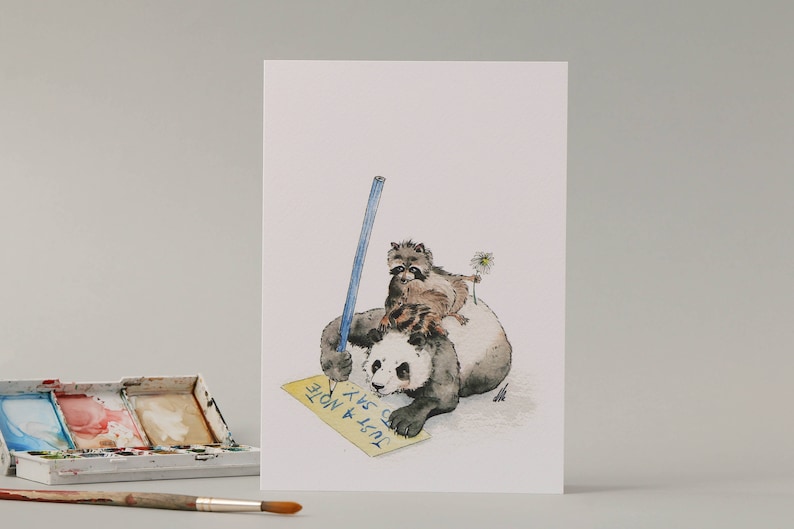 Just a Note Card // Panda and Racoon and Writing a Note// | Etsy