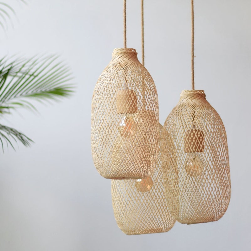 3 Pendant Lights Rattan - Etsy UK
