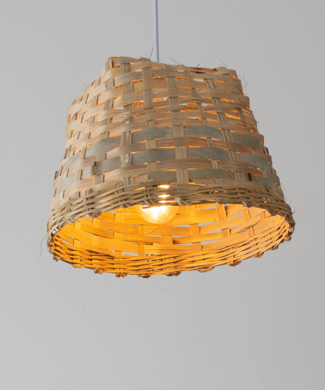 Woven Bamboo Pendant Light Lamp Repurposed Hill Tribe Cabbage Basket ...
