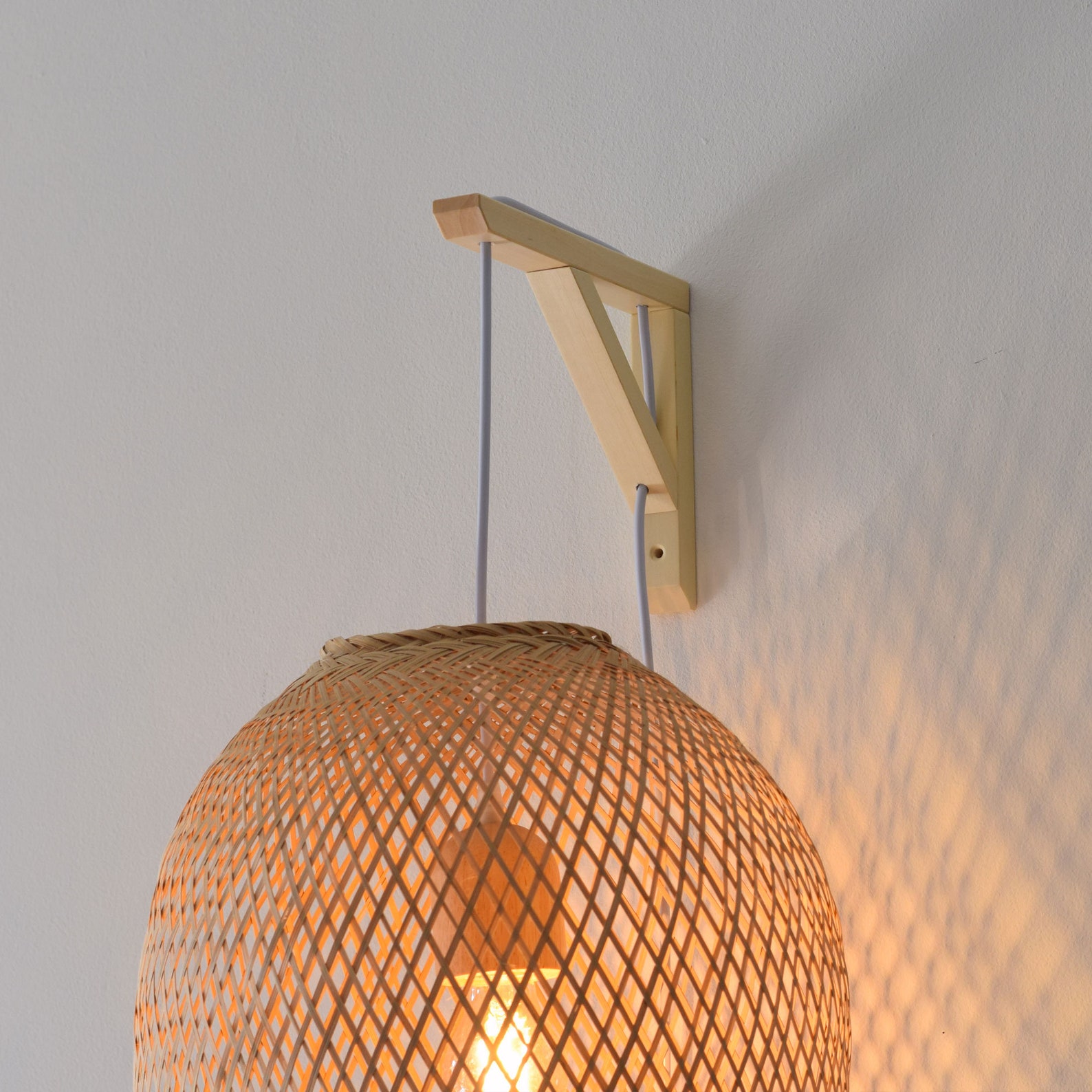 Plug in Wall Mount Lamp Pendant Round Ball Bamboo Pendant - Etsy