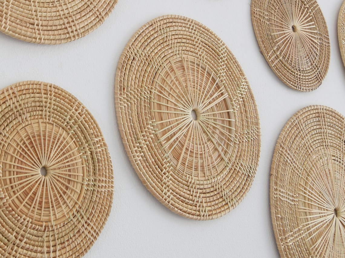 ROUND Set of 7 Woven Rattan Wall Decor Art Set Round | Etsy