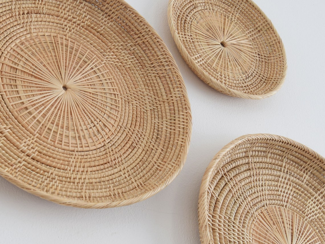 CLASSIC - Set of 6 - Woven Rattan Wall Decor - Round Plate Style Wicker ...