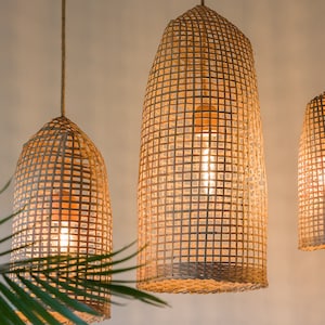 Tall Woven Repurposed Fish Trap Pendant Light Shade, Artisan Light ...