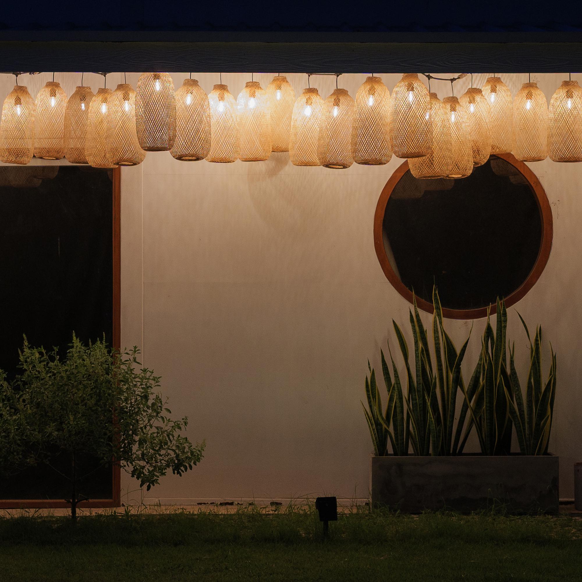 Outdoor Lighting Set - Bamboo Pendant String Lights Weatherproof ...