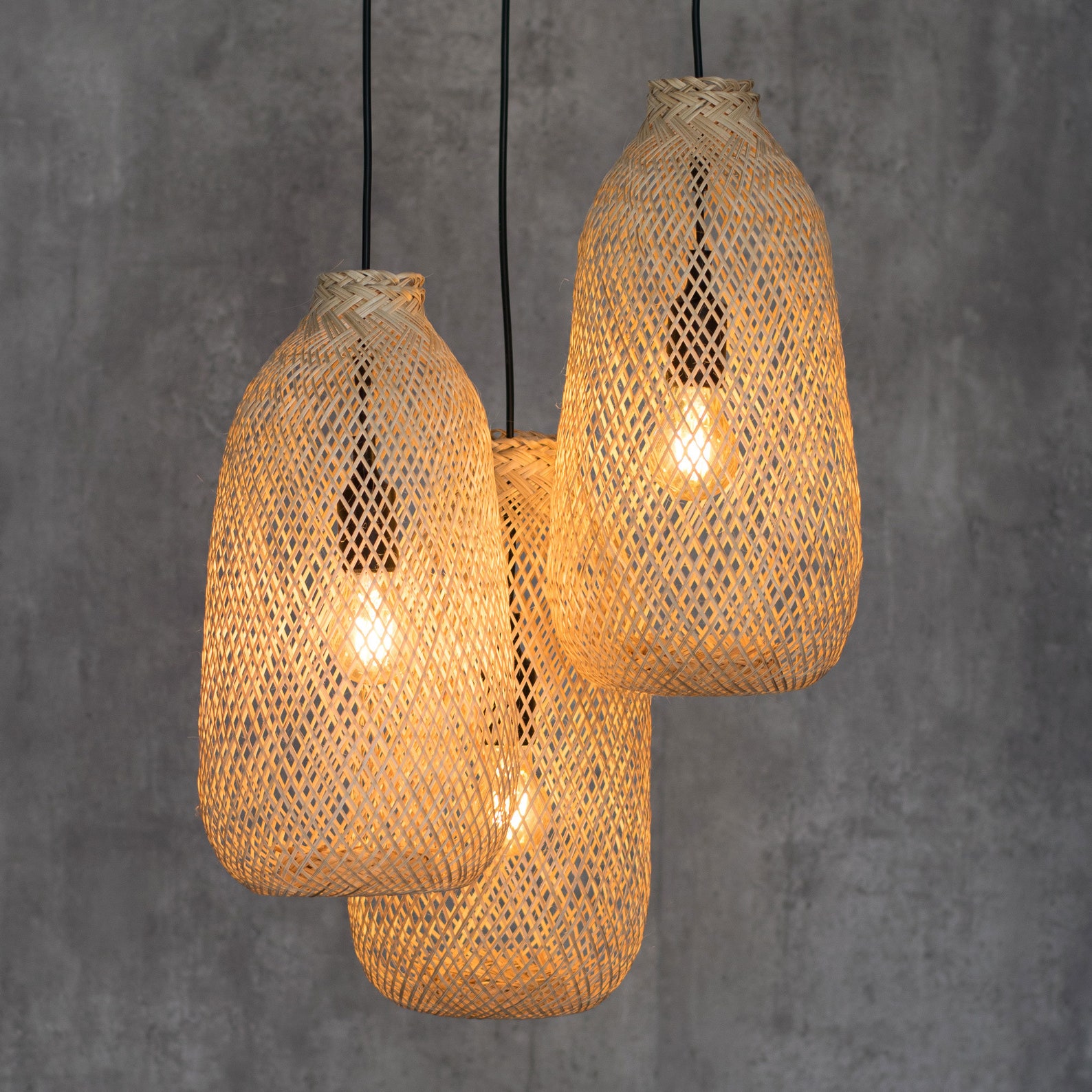 SET A Triple Hang Bamboo Pendant Single Point Ceiling Plate - Etsy