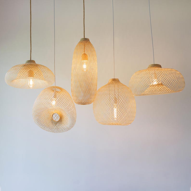 Woven Flexible Boho Bamboo Pendant Light Rattan Wicker Suspension ...