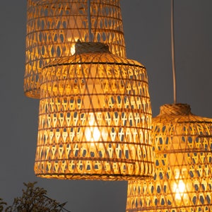 Handwoven Bamboo Pendant Light Set – Triple Drop Cluster, Thai Fishing ...