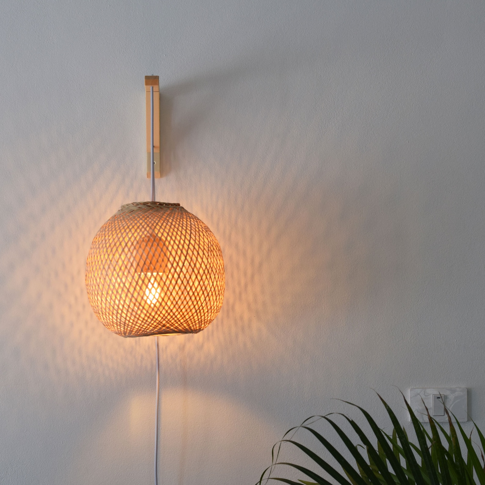 Plug in Wall Mount Lamp Pendant Round Ball Bamboo Pendant - Etsy