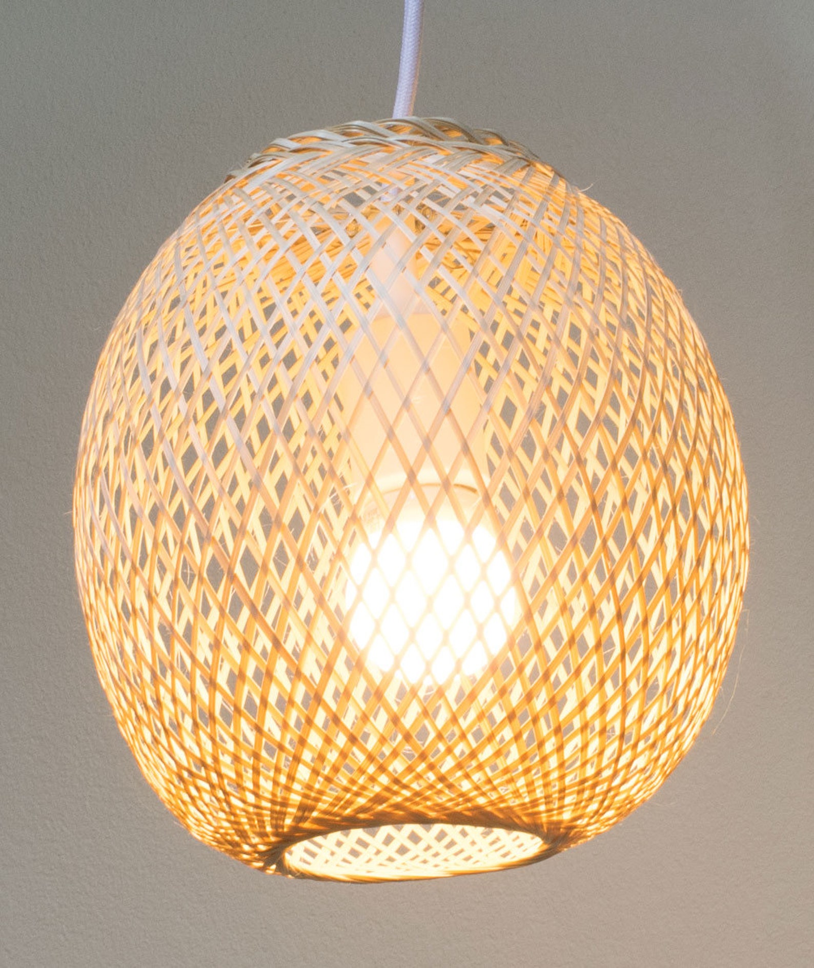 Small Round Bamboo Wood Pendant Lamp Shade – Woven Rustic Boho Light - Etsy