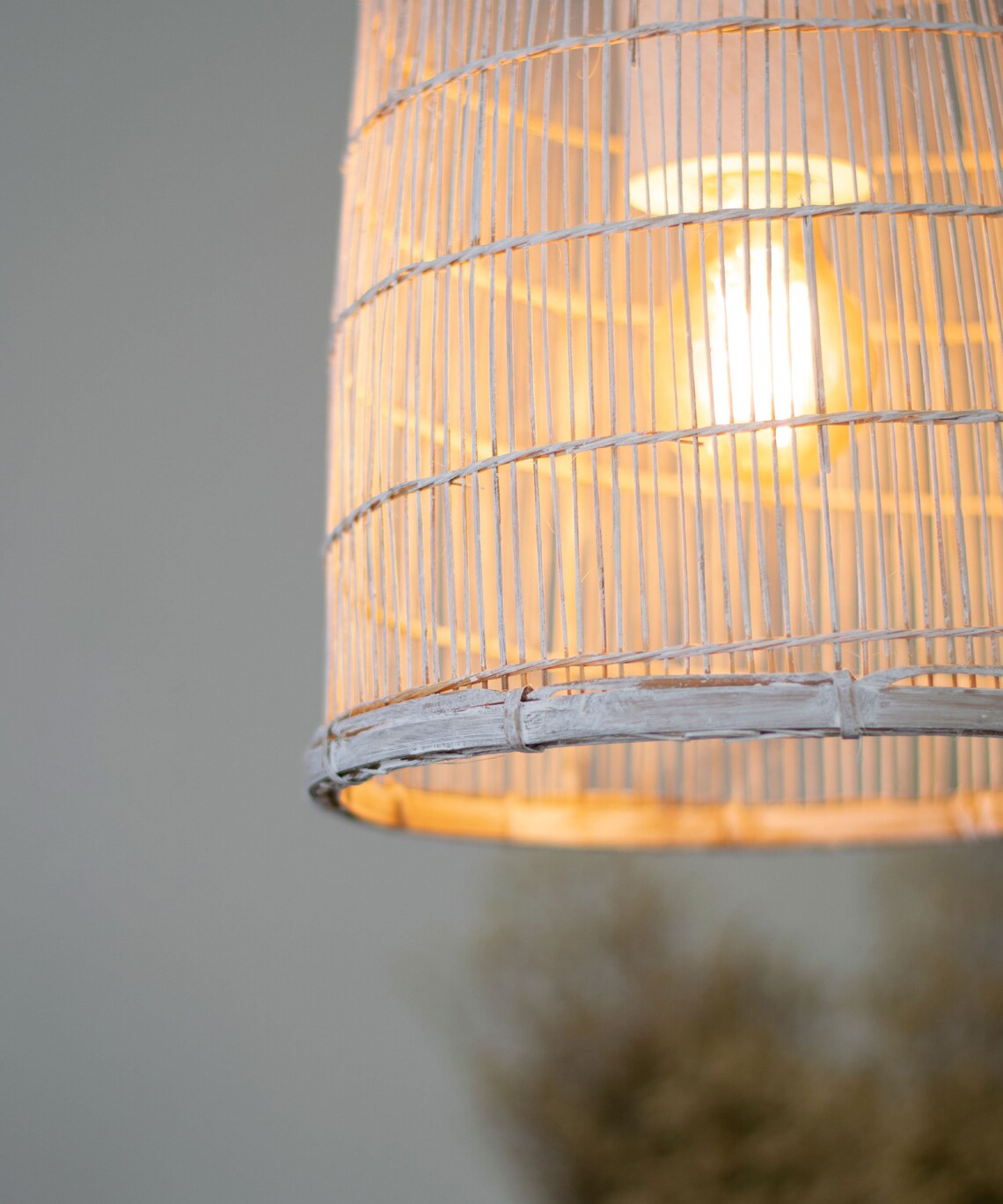 Whitewashed Bamboo Pendant Lamp, Small Rustic Woven Light - Etsy