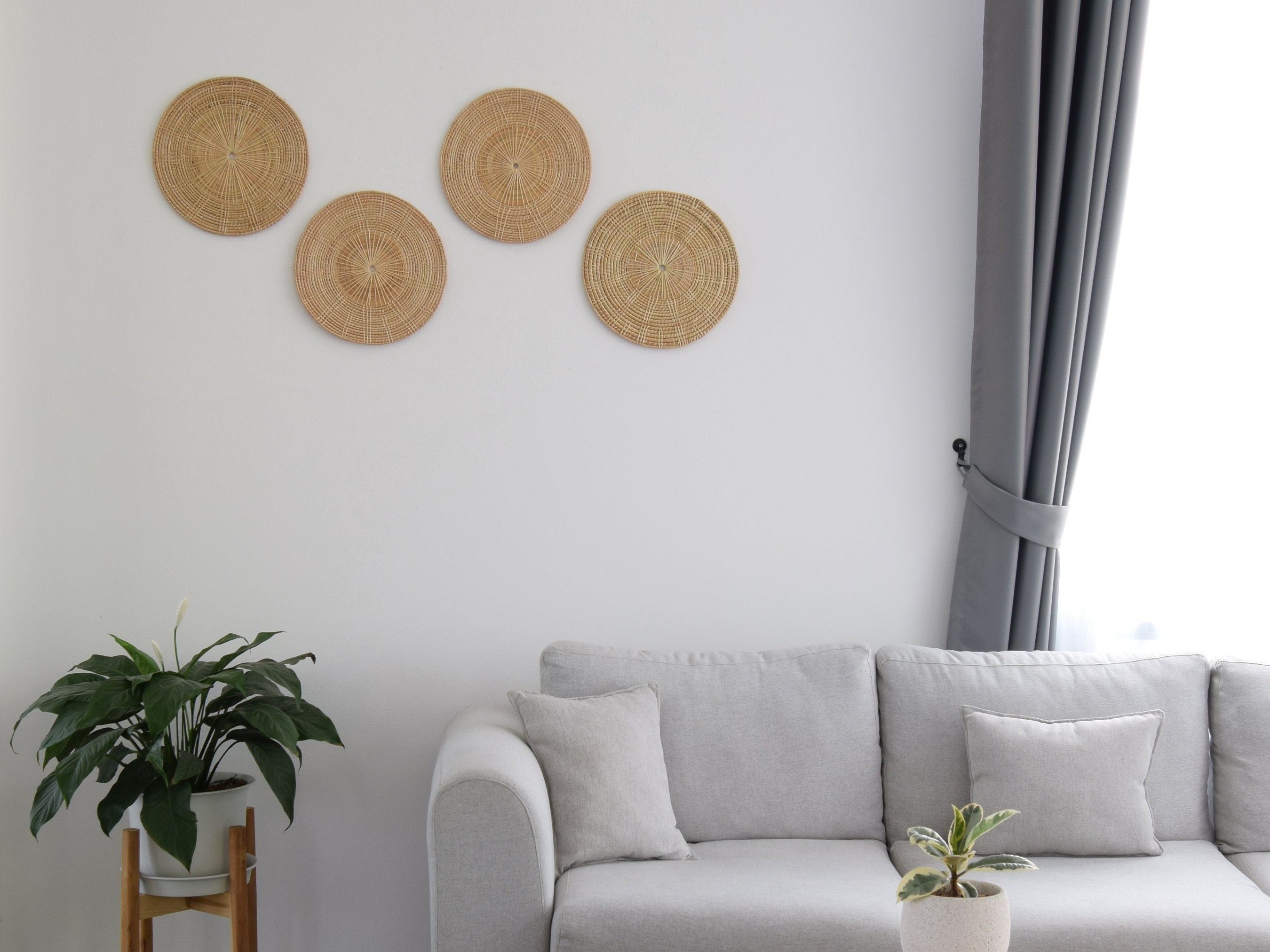 SEE - Set of 4 - Woven Rattan Wall Decor - Round Plate Style Wicker ...