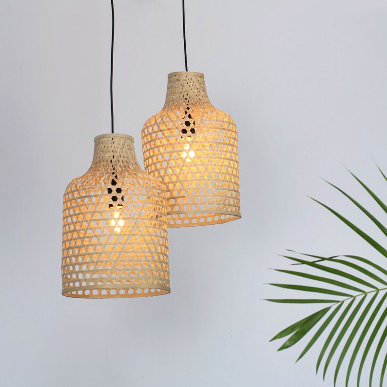 Woven Bamboo Light Handmade Pendant Lamp Hanging Basket Tall | Etsy