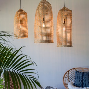 Tall Woven Repurposed Fish Trap Pendant Light Shade, Artisan Light ...