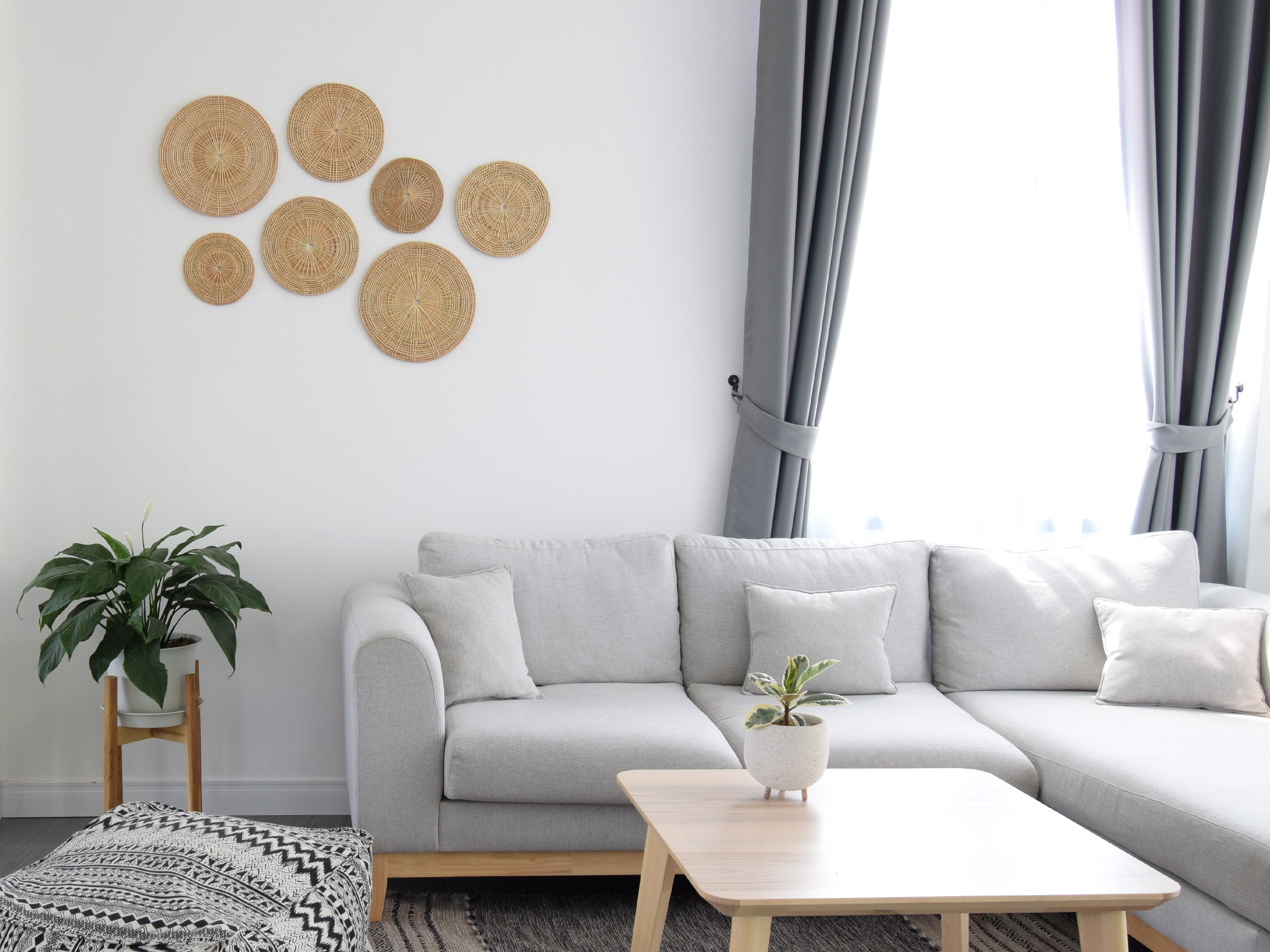 ROUND Set of 7 Woven Rattan Wall Decor Art Set Round | Etsy