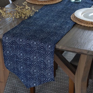 Custom Length - Indigo Batik Table Runner - Handwoven Hill Tribe Cotton ...