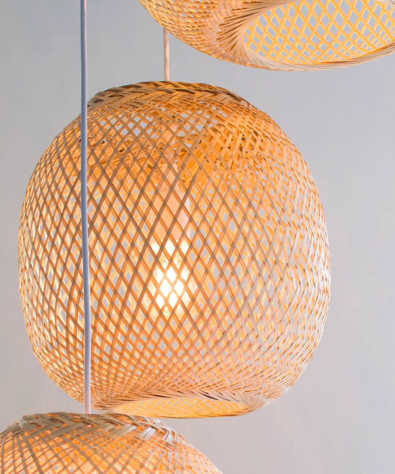 Bamboo Pendant Light – Triple Sphere Cluster, Woven Hanging Lamp - Etsy