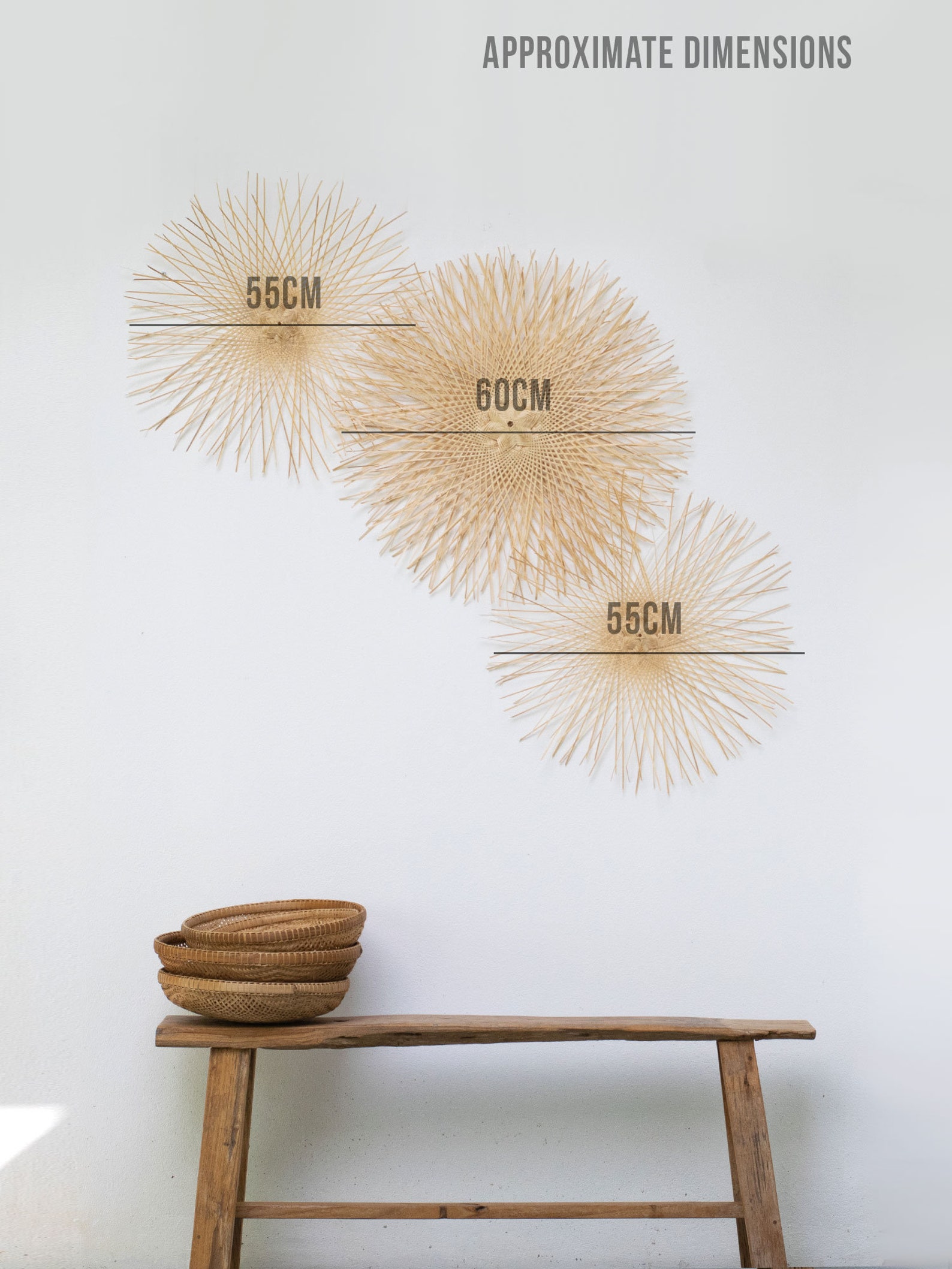 Set of 3 Hand Woven Bamboo Wall Decor Round Circle Thatched - Etsy